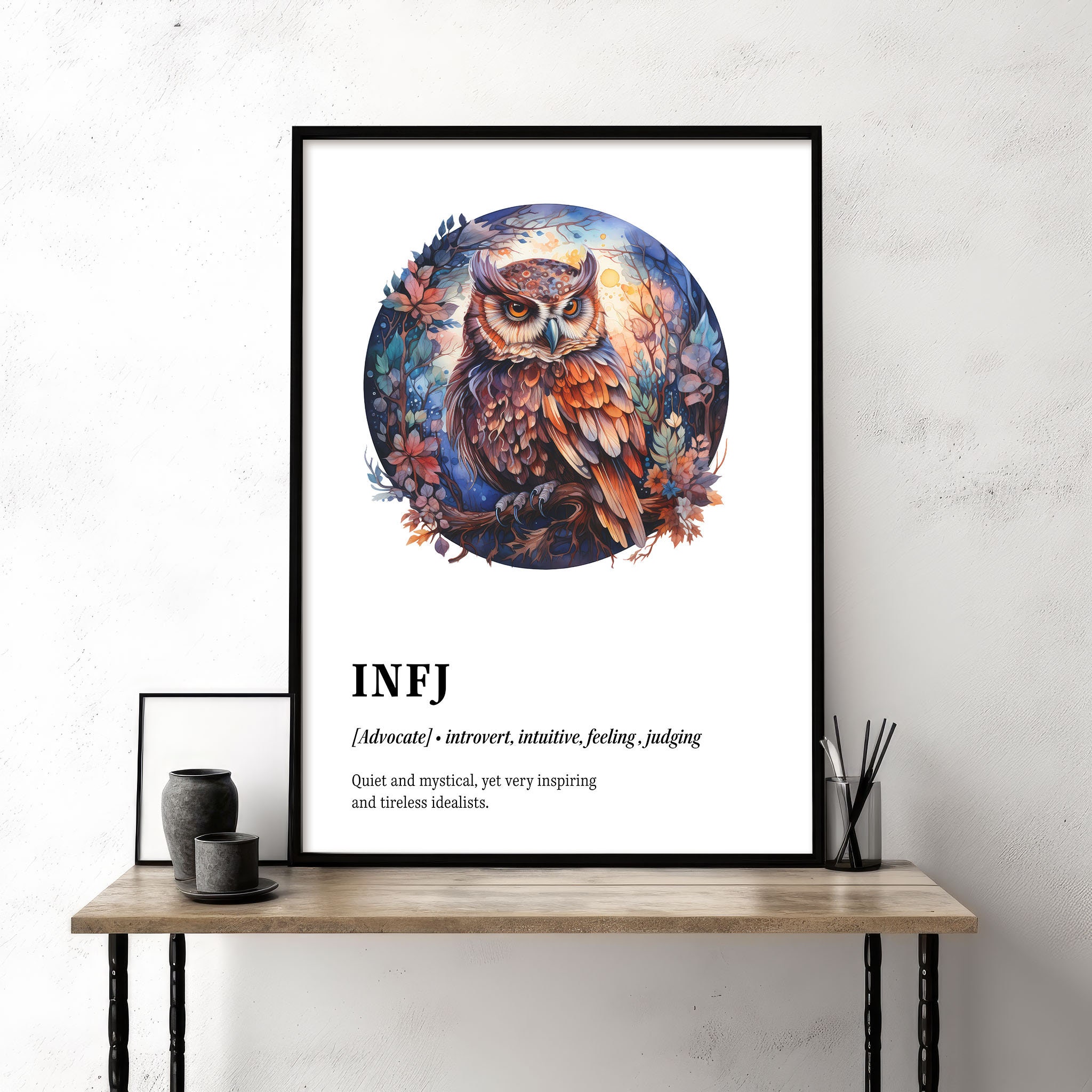 MBTI INFJ Spirit Animal Owl Wall Art Psychology Collection Personality ...