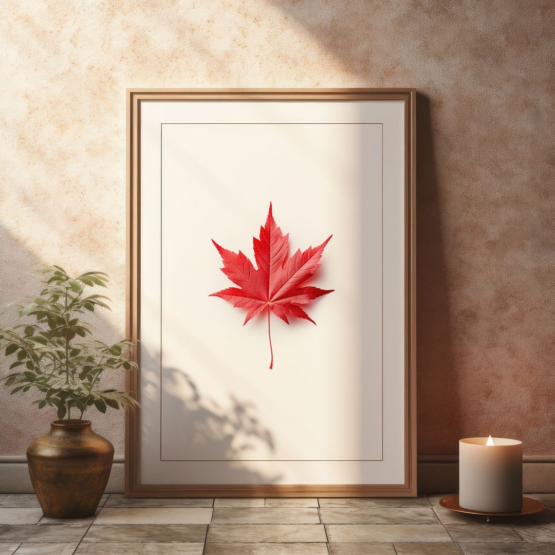 Red Maple Leaf Print Digital Download - Neutral Art Print - Botanical ...