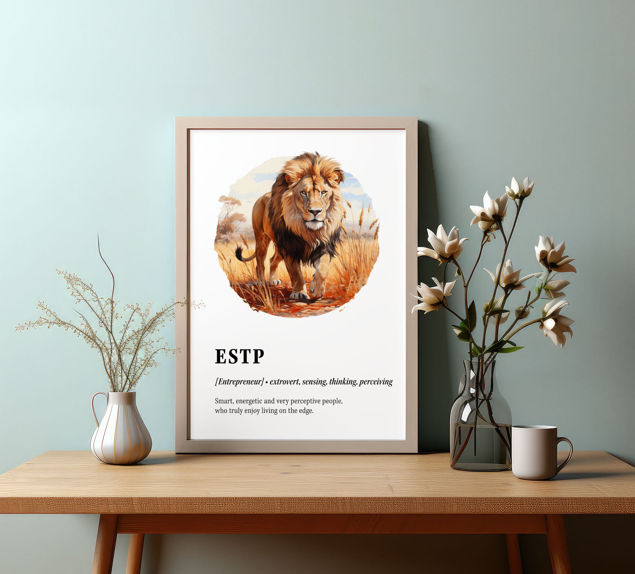 MBTI ESTP Spirit Animal Lion Wall Art Psychology Collection Personality ...