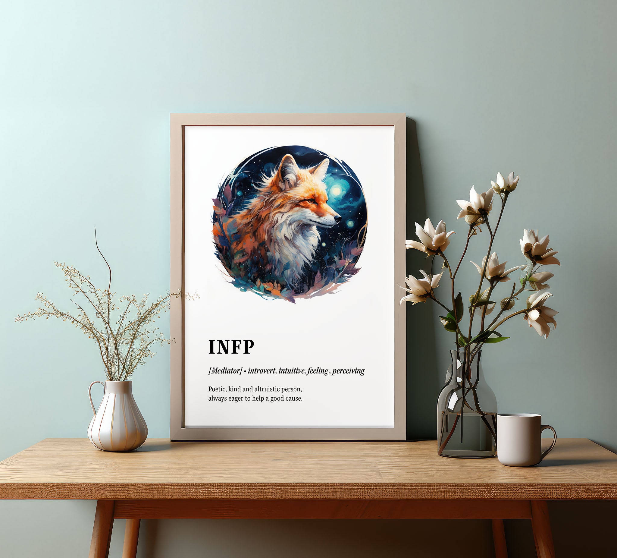 MBTI INFP Spirit Animal Fox Wall Art Psychology Collection Personality ...
