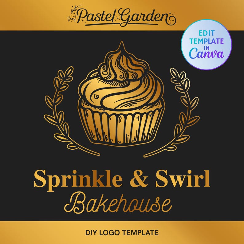 DIY Colorful Cupcake Logo Canva Template for Cake Designers and ...