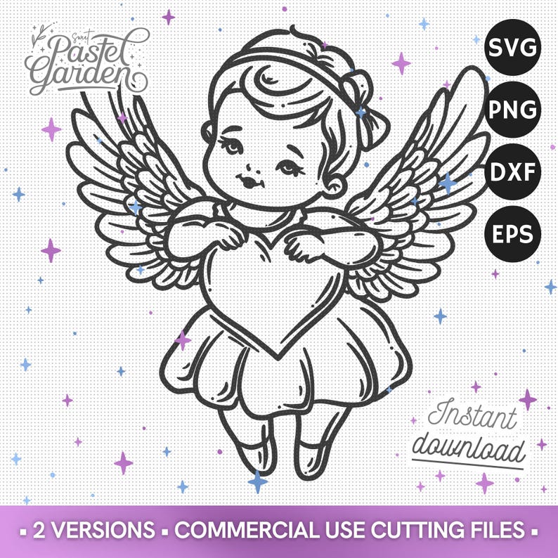 Baby Cherub Angel SVG, Cute Clipart & PNG Illustration for Baptism ...