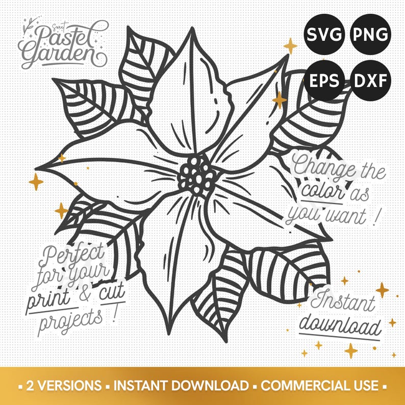 Poinsettia Christmas Flower SVG Clipart Design Files for Cricut, With ...