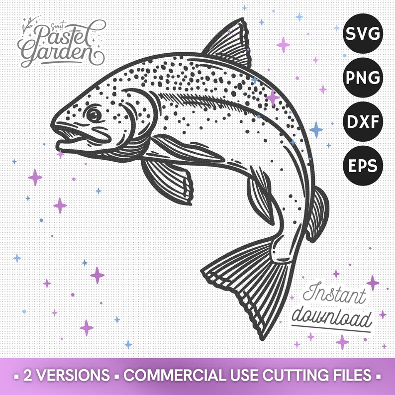 Jumping Brown Trout SVG, PNG, Trout Fishing Vector Graphic for Laser ...