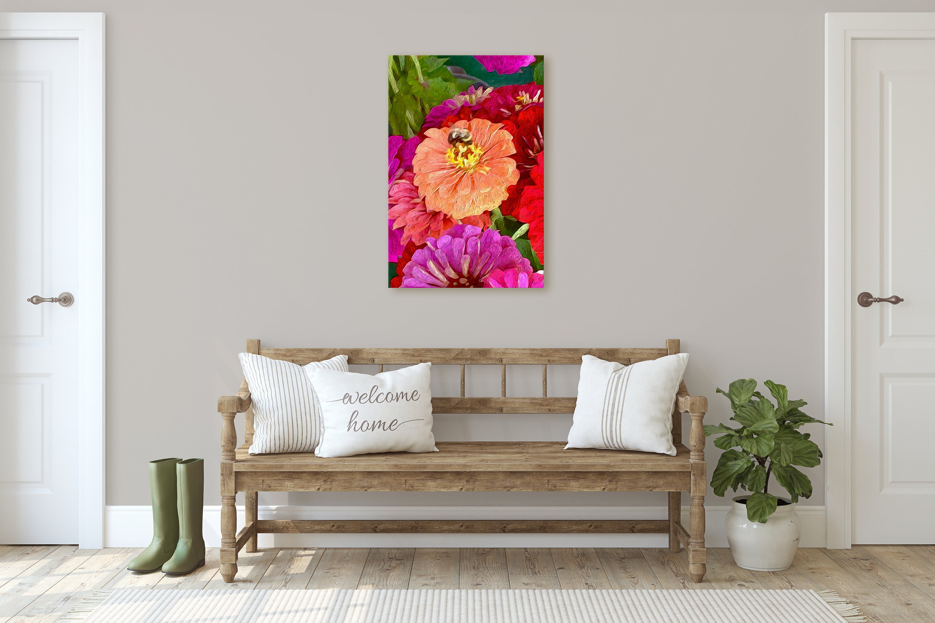 Zinnia Impressionist Style Digital Painting of Zinna Flower Arrangement ...