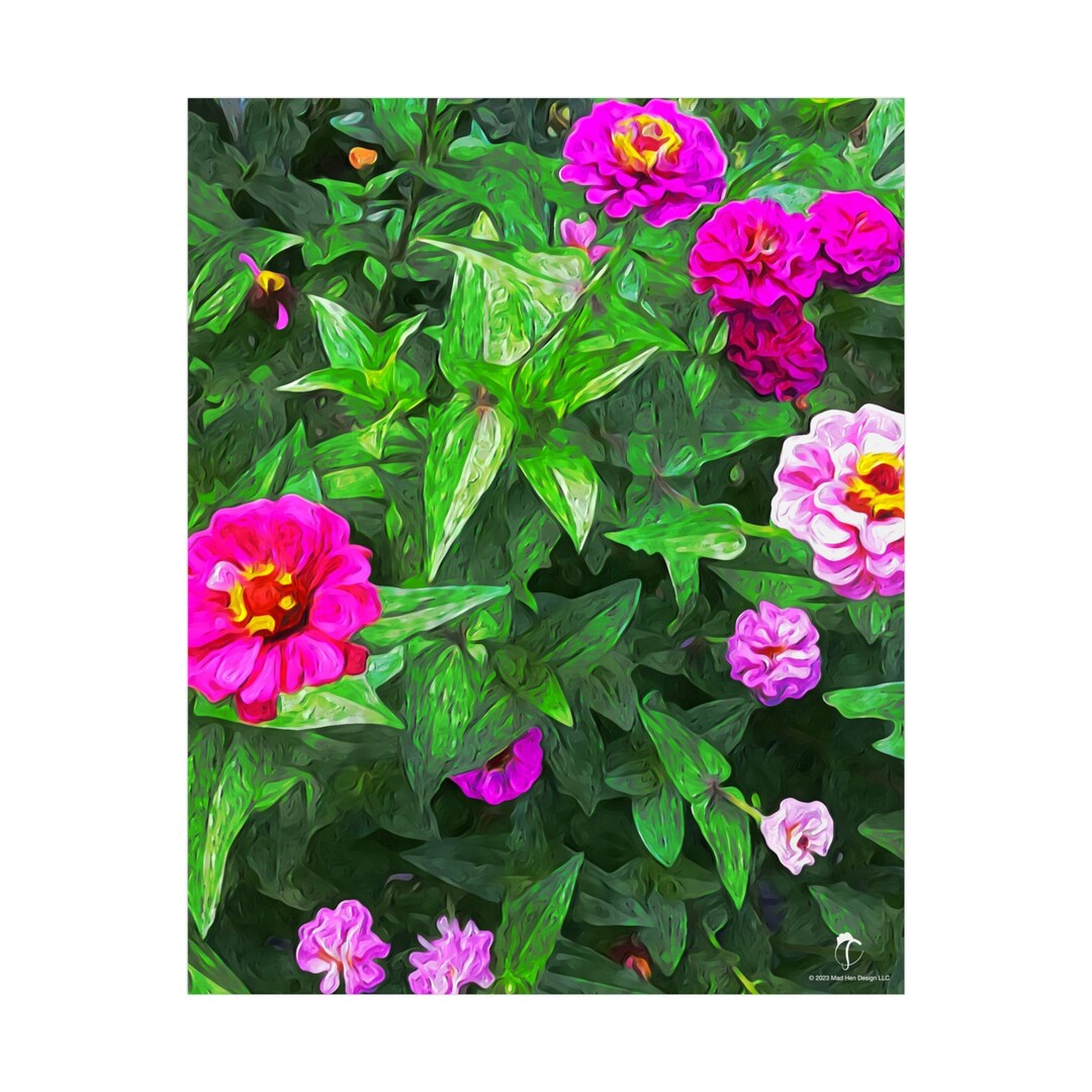Zinnia Impressionist Style Wall Art Poster, Digital Painting, Wall Art ...