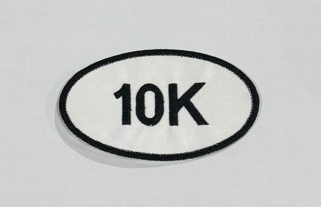 10km Running Embroidered Badge or Patch, Classic White & Black, Sew on ...