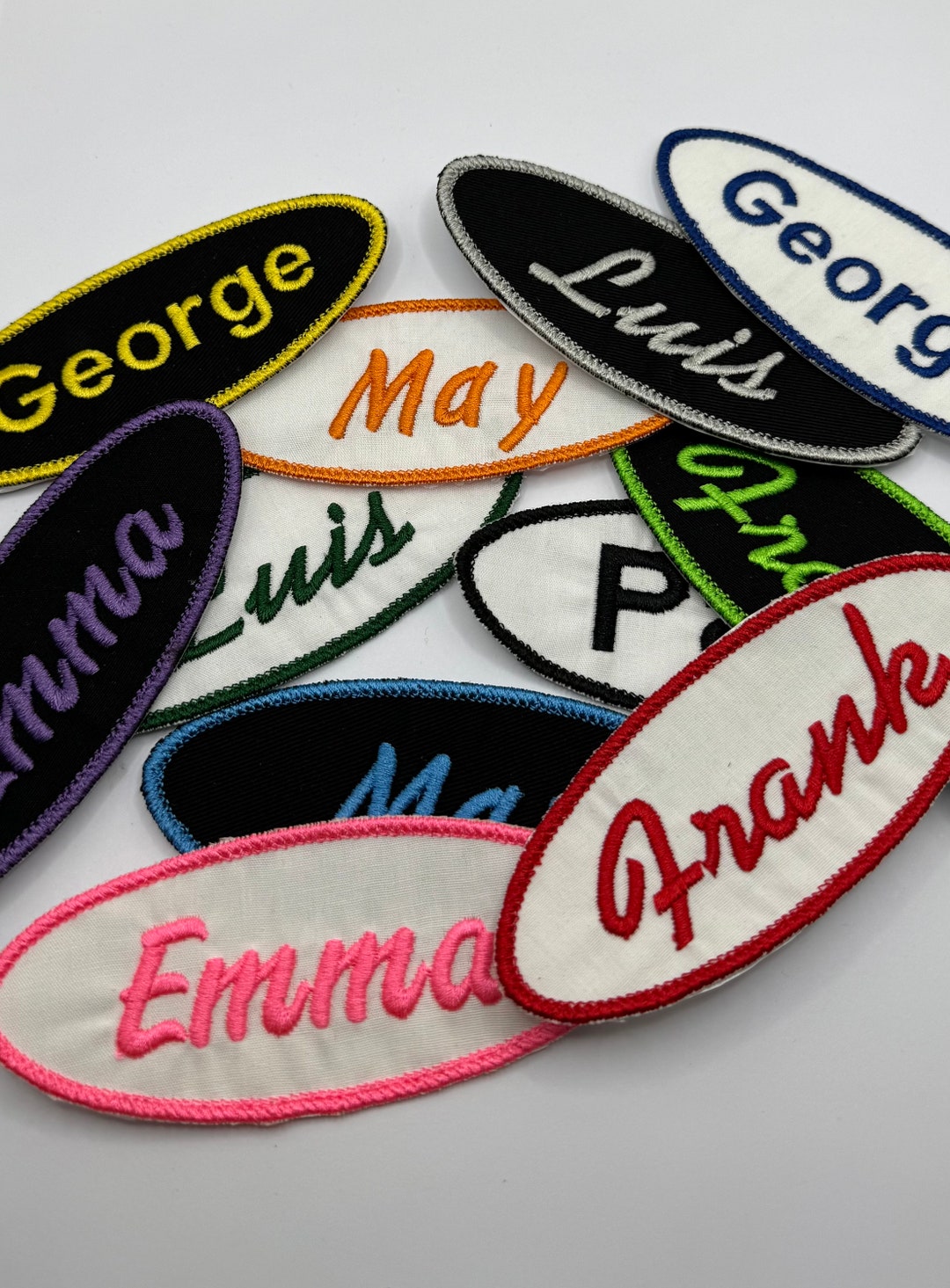 4" Wide Oval Custom Embroidered Name Tags for Personalizing Overalls ...