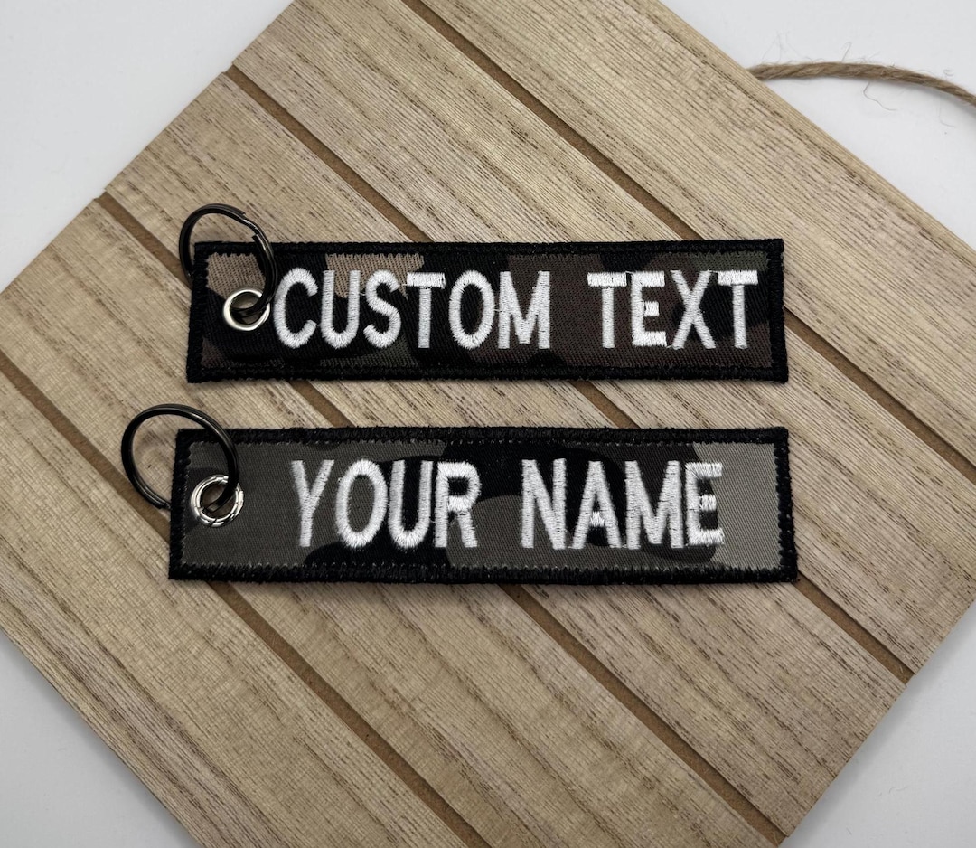 Custom Camo Keychains | Custom Key Tags, Double Sided Text Embroidered ...