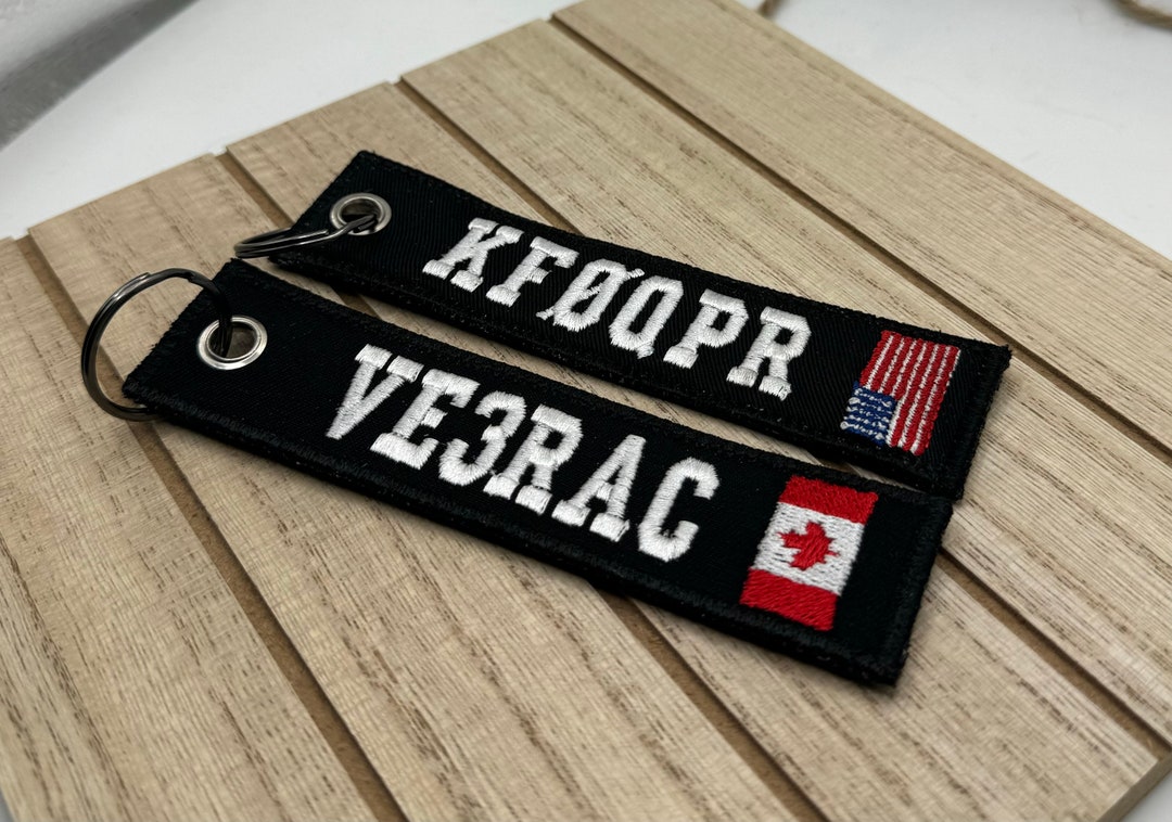 Personalized Ham Radio Callsign Keychain: Embroidered Usa/canada Flag ...