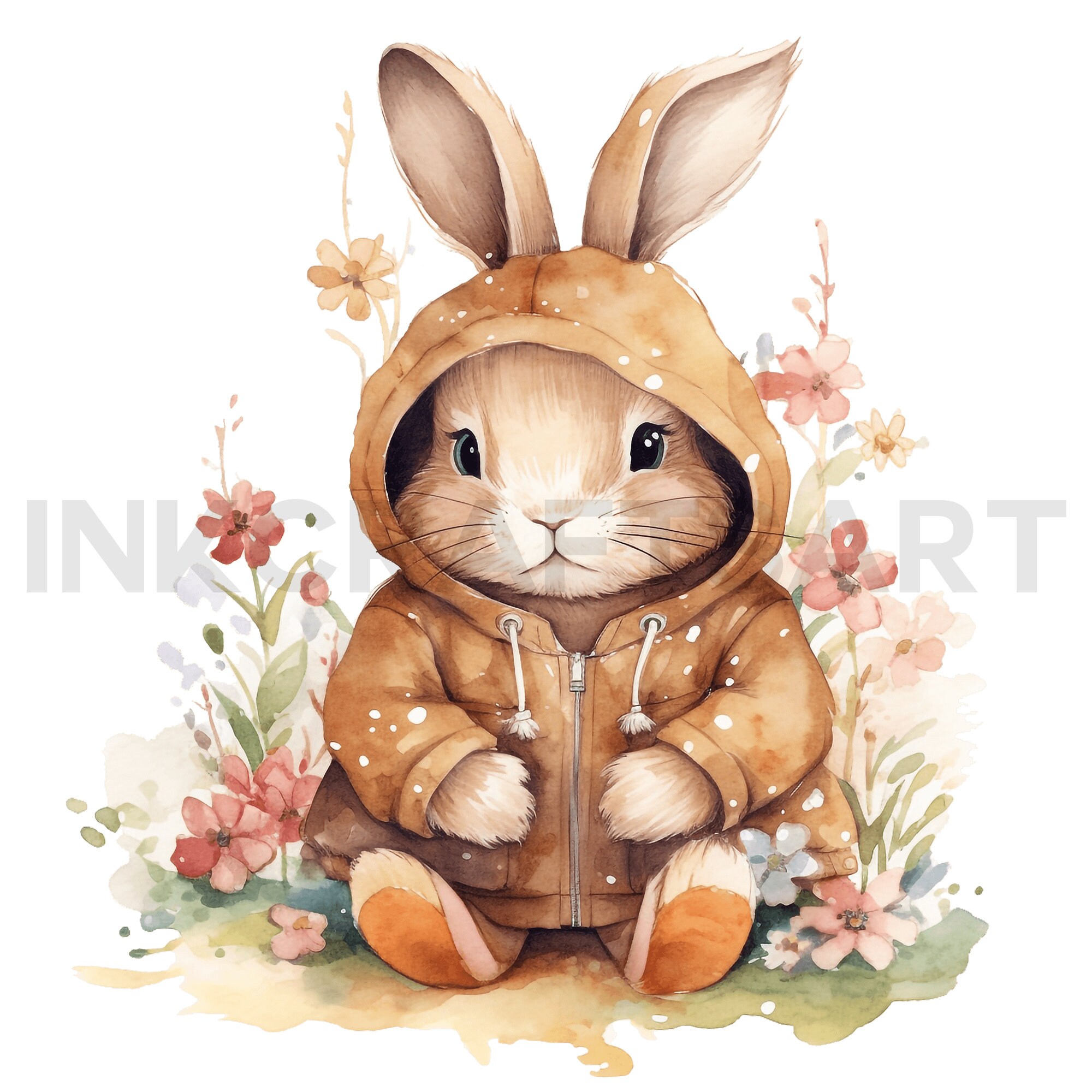 Floral Bunnies Clipart Cute Bunnies Clipart Watercolor Bunnies Nursery ...