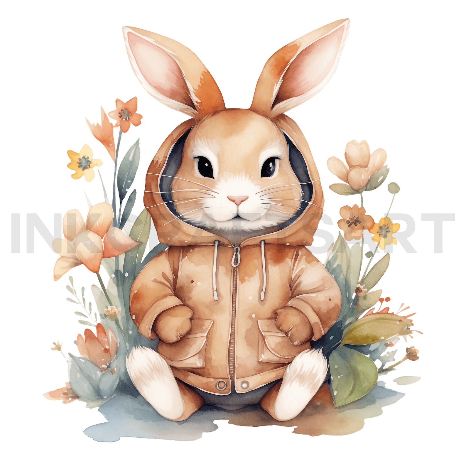 Floral Bunnies Clipart Cute Bunnies Clipart Watercolor Bunnies - Etsy