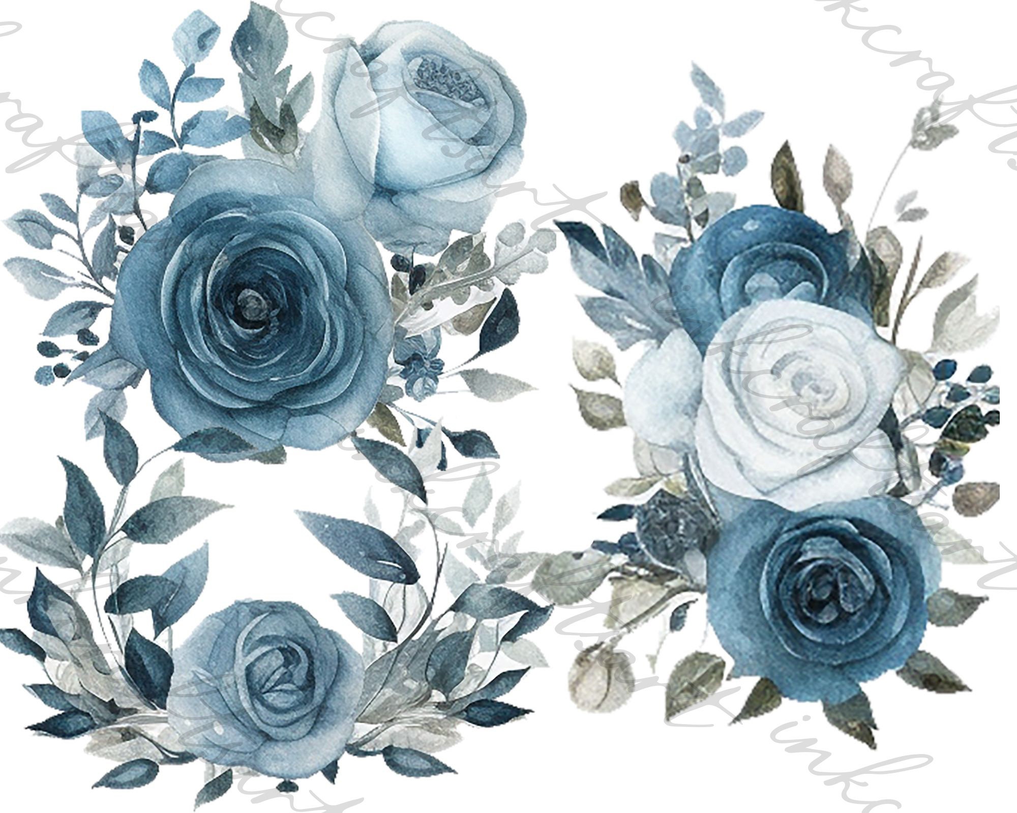 Watercolor Floral Clipart Blue Rose Clipart Transparent PNG Commercial ...