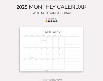 2025 Monthly Calendar With Holidays, Monthly Organizer, Month at a ...