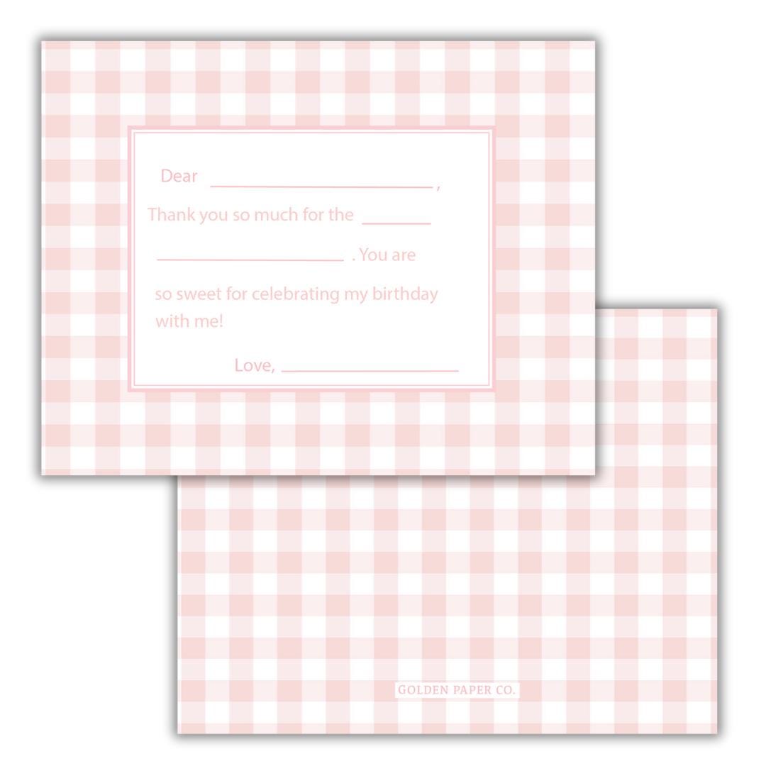Pink Gingham Kids Thank You Card- Set of 10 - Etsy