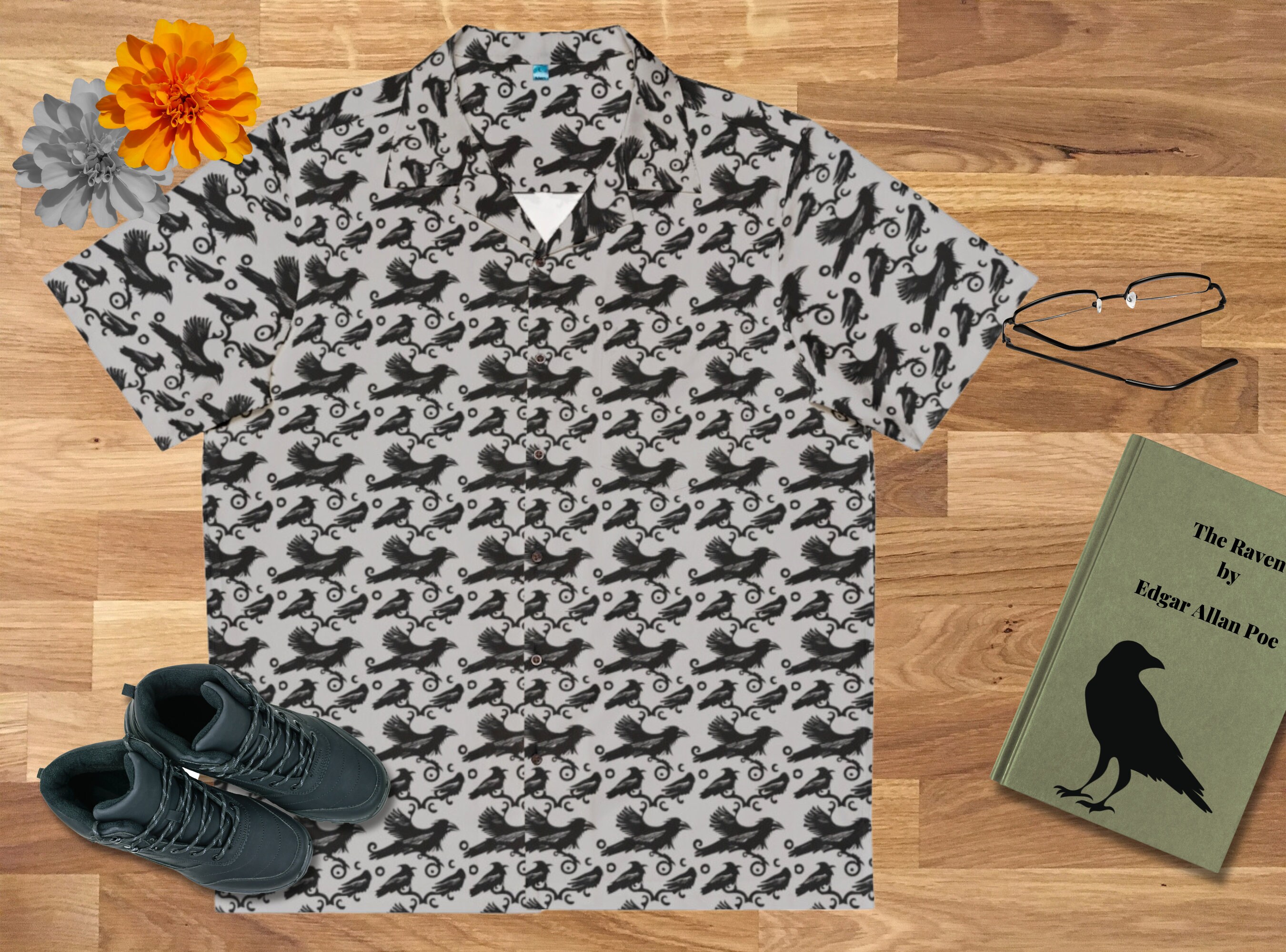 The Raven Hawaiian Shirt Edgar Allan Poe Dark Academia Button up ...