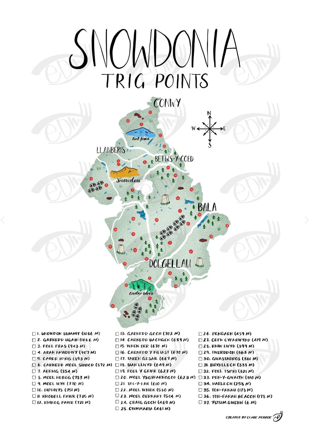 Snowdonia National Park Trig Point Map With Tick Boxes - Etsy UK