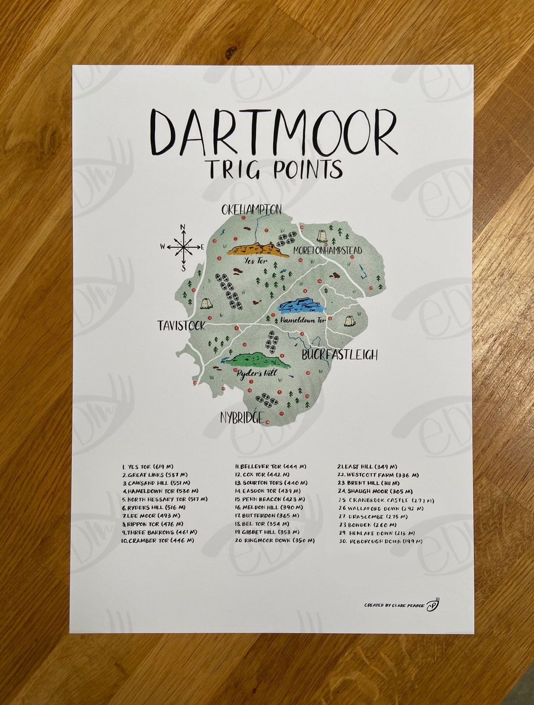 Dartmoor National Park Trig Point Map - Etsy UK