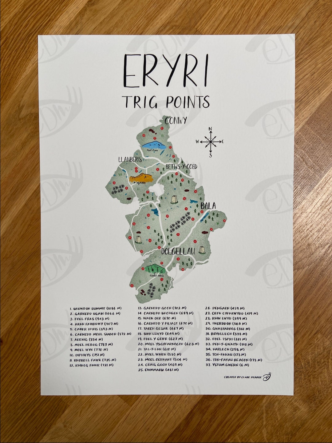 Eryri National Park Trig Point Map - Etsy UK