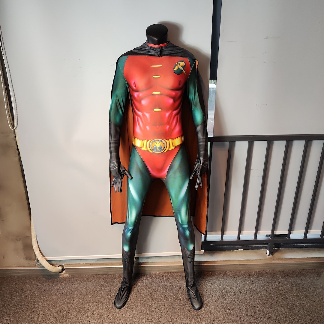 Batman Forever Robin Costume Cosplay Suit Bodysuit With Cloak for Adult ...