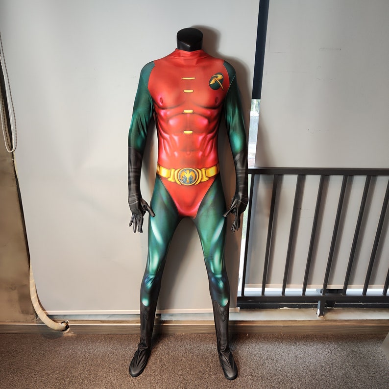 Batman Forever Robin Costume Cosplay Suit Bodysuit With Cloak for Adult ...