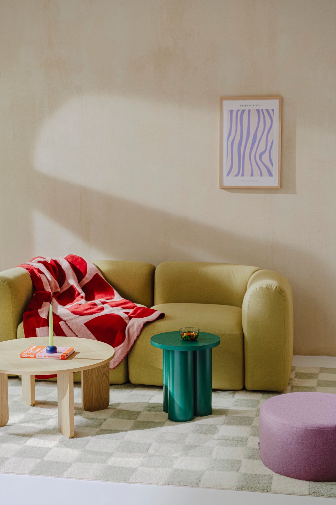 Oly Stool Green Oak Side Table, Wooden Top Nightstand, Steel Metal Base ...