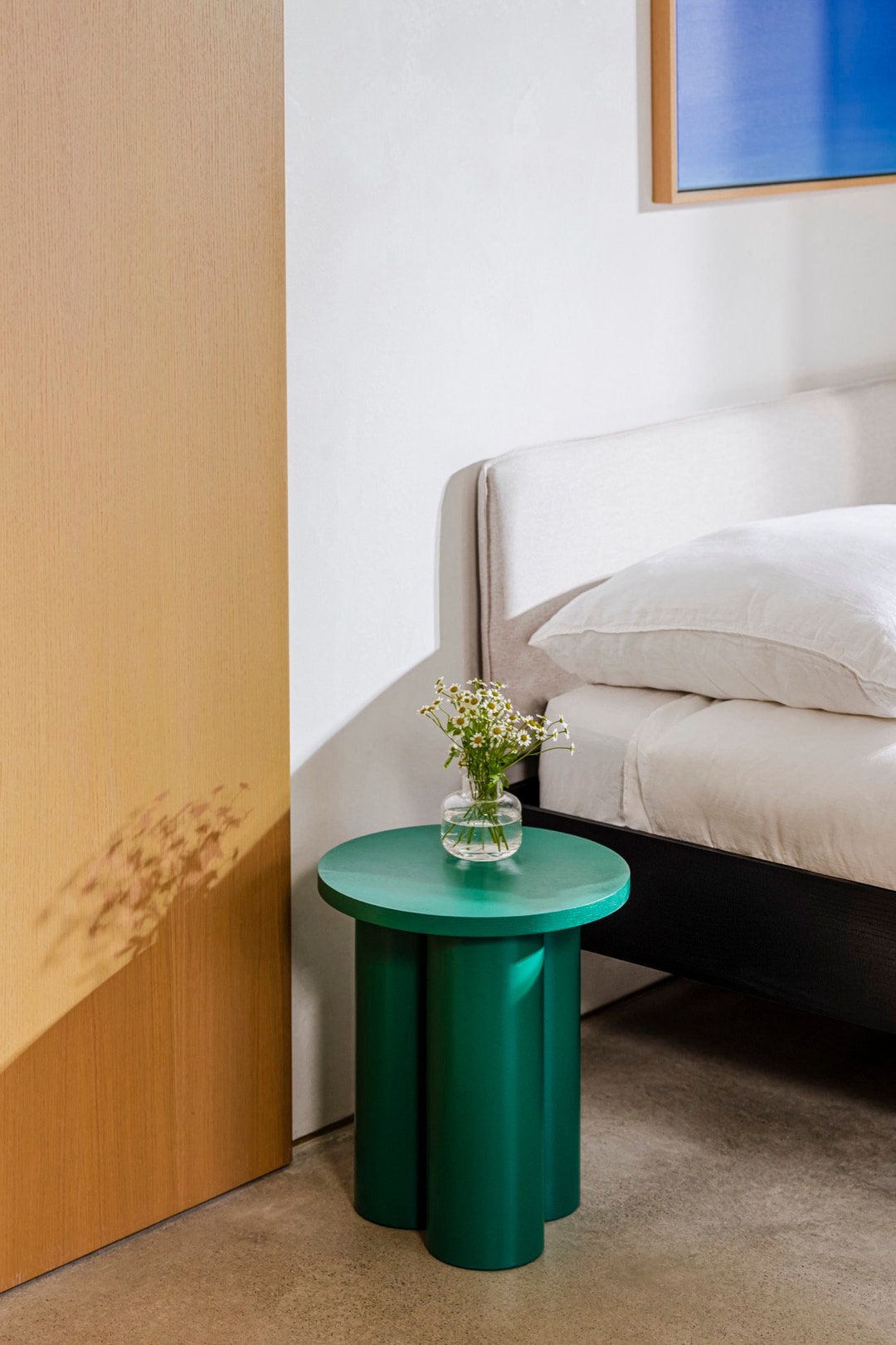 Oly Stool Green Oak Side Table, Wooden Top Nightstand, Steel Metal Base ...