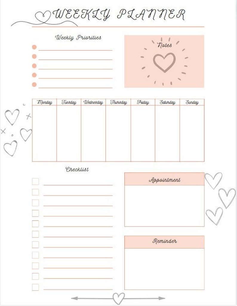 Lovely Heart Digital Weekly Planner - Etsy