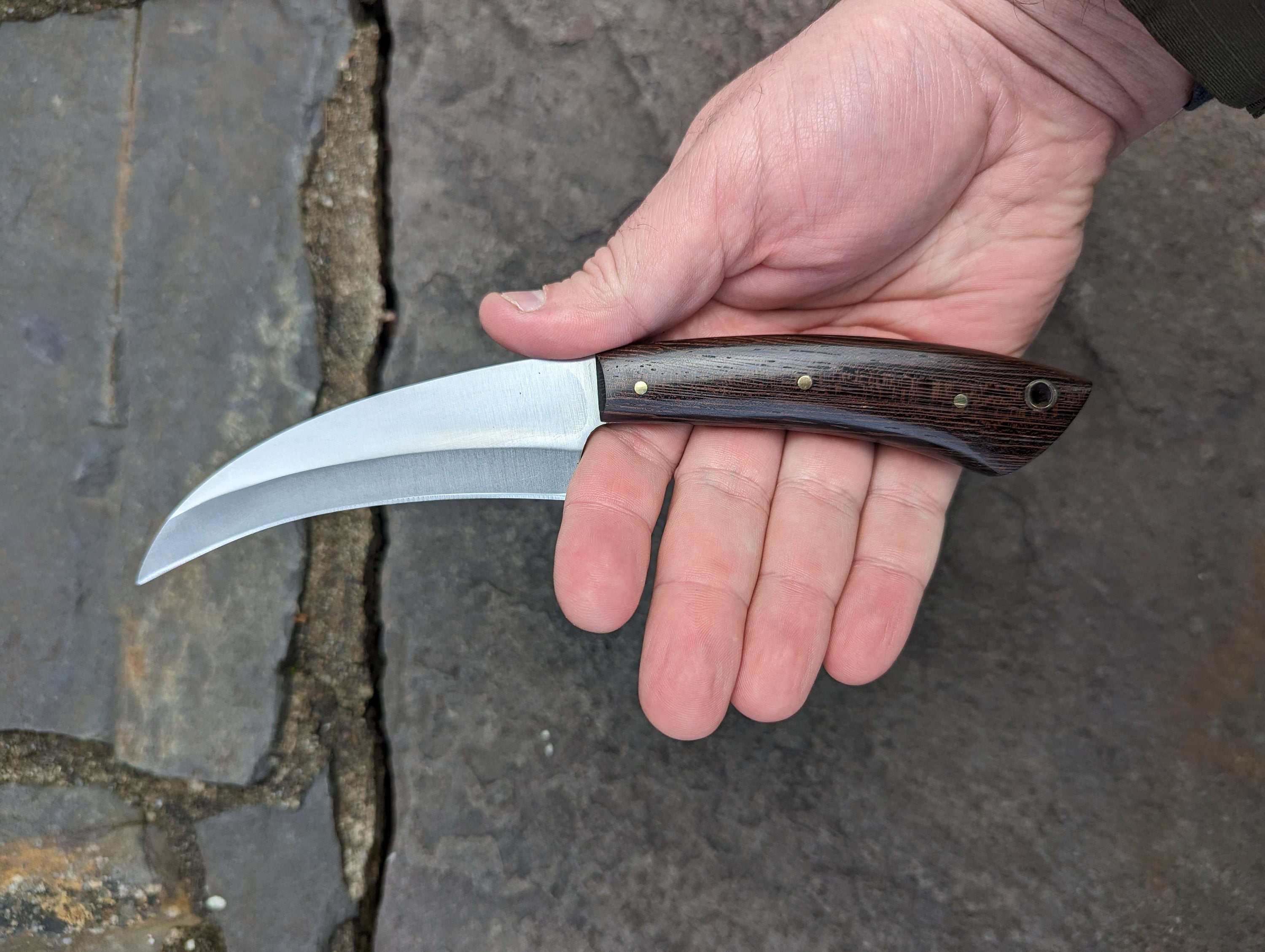 Curved Harvesting Knife: 1095 Steel Blade, Wenge Wood Handle - Etsy