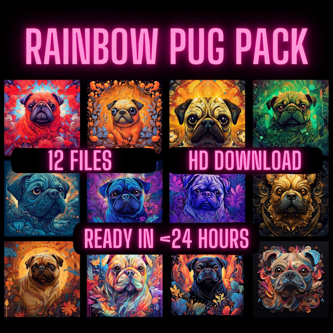 Rainbow Pug Pack, Pug Portrait, Pug Pictures, Pug Custom, Pug Patch ...
