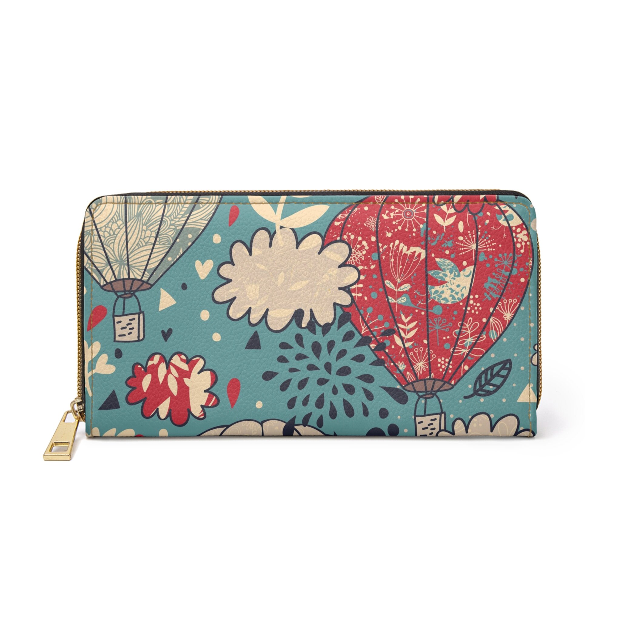 Blue Retro Hot Air Balloon Wallet, Vintage Zipper Billfold, Unique ...