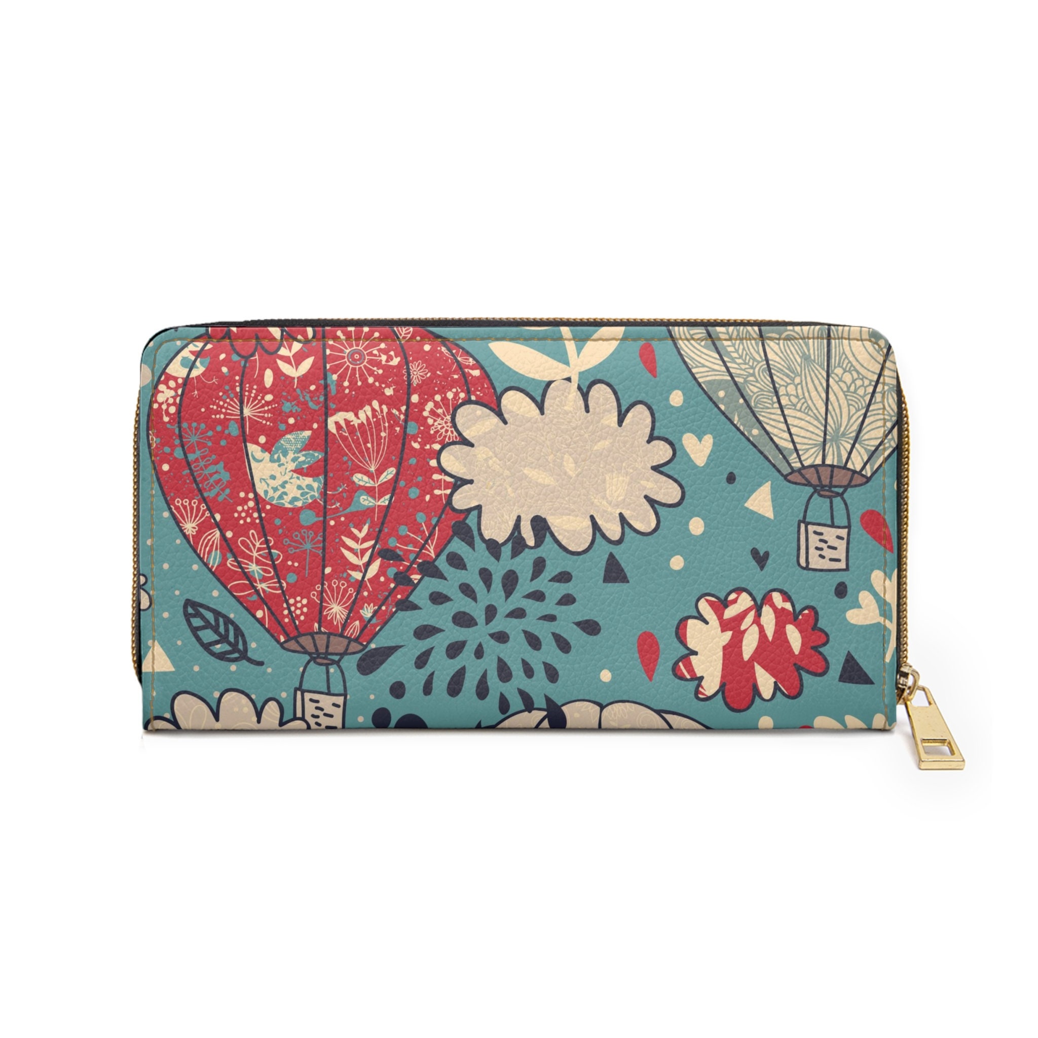 Blue Retro Hot Air Balloon Wallet, Vintage Zipper Billfold, Unique ...