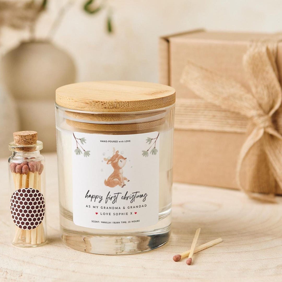 Personalised First Christmas Candle Gift for Grandma and Grandpa Vegan ...