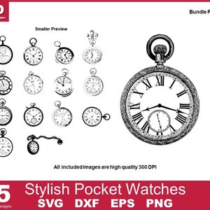 15 Original Pocket Watch Designs SVG, DXF, PNG, Cut File for Cricut ...