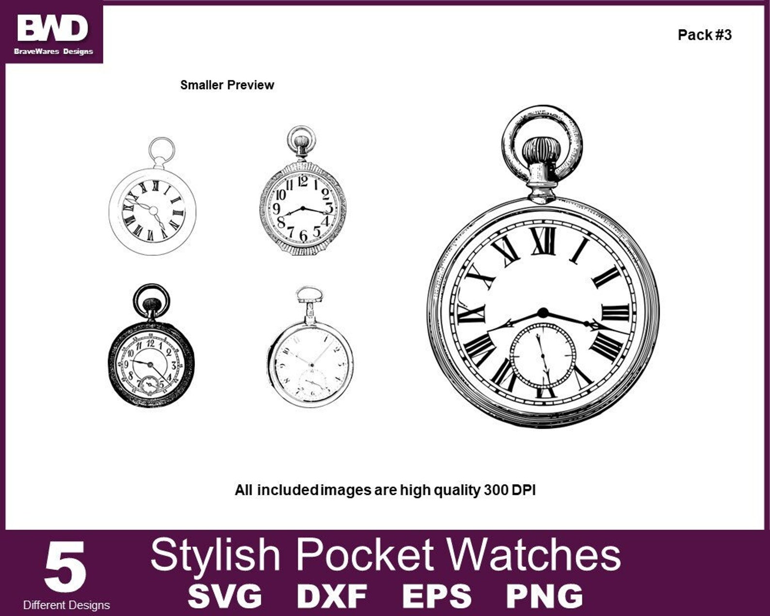 5 Original Pocket Watch Designs SVG, DXF, PNG, Cut File for Cricut ...