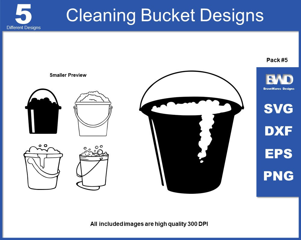 Cleaning Bucket & Soapy Water Clipart Bundle: 5 Designs (SVG DXF PNG ...