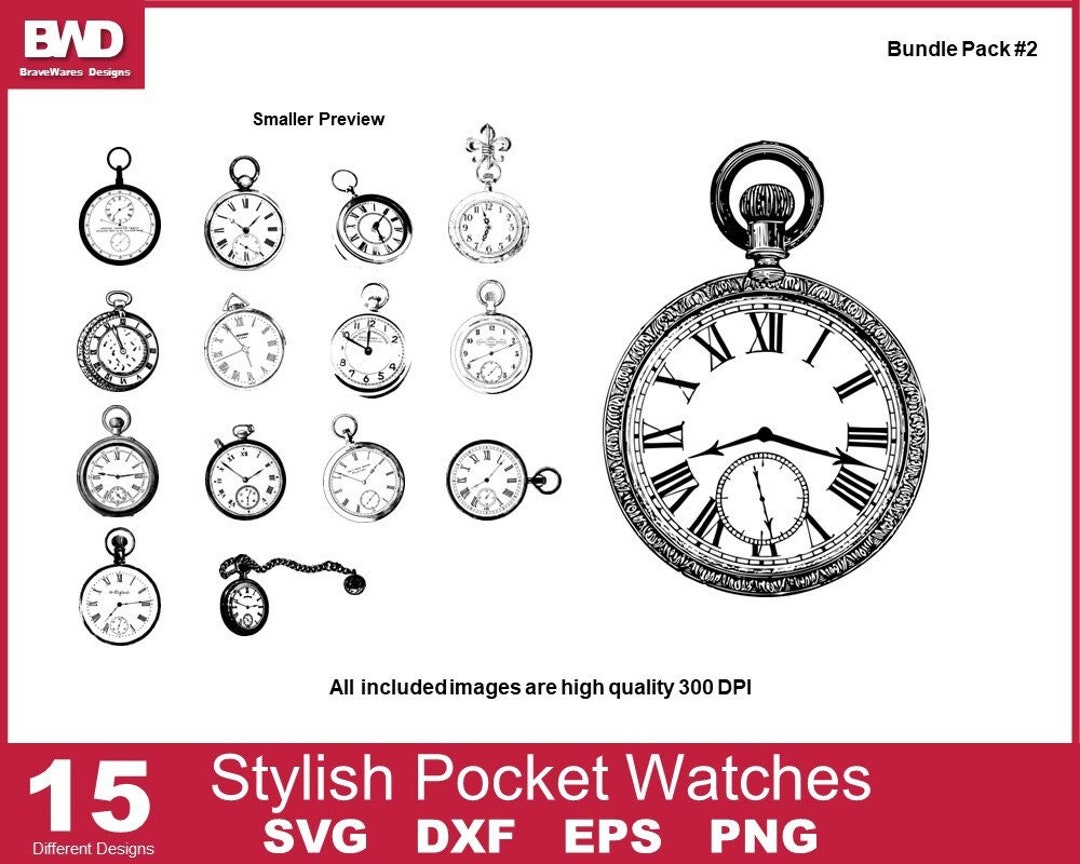 15 Original Pocket Watch Designs SVG, DXF, PNG, Cut File for Cricut ...