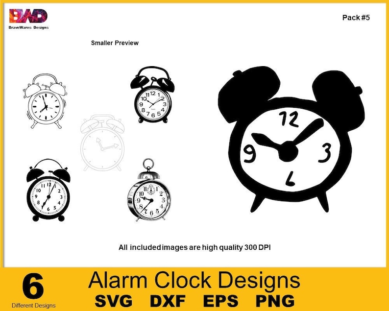 6 Original Alarm Clock Designs SVG, DXF, PNG, Cut File for Cricut ...