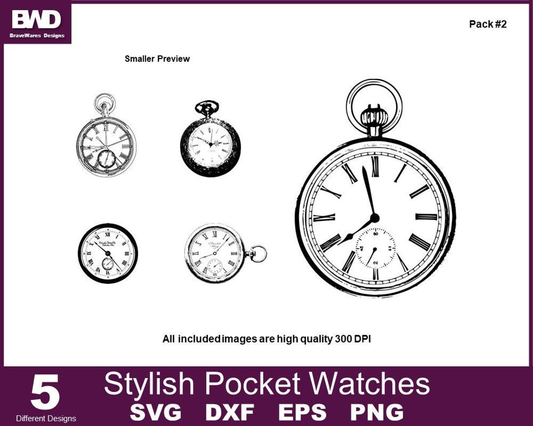 5 Original Pocket Watch Designs SVG, DXF, PNG, Cut File for Cricut ...