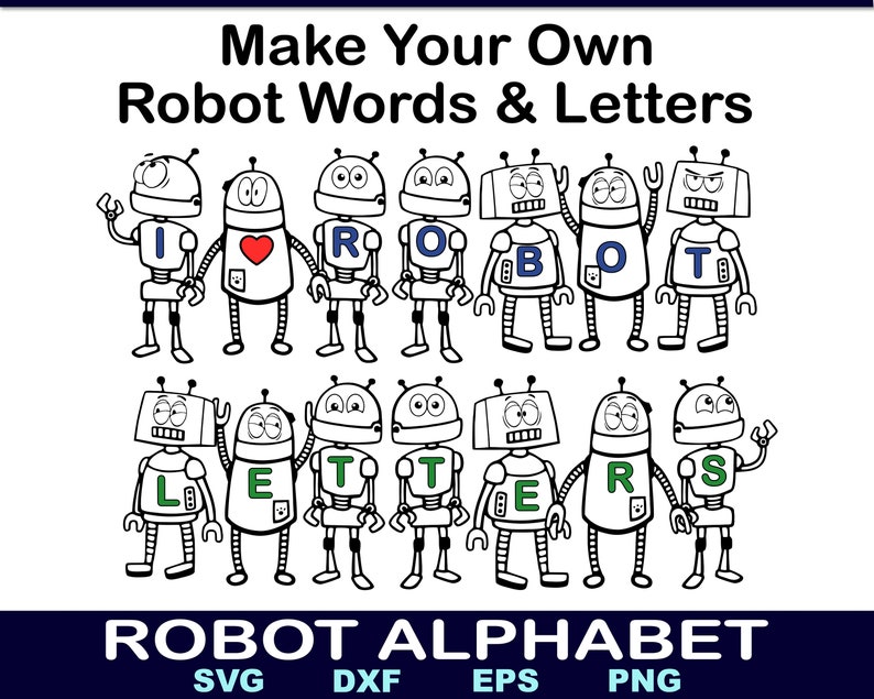Robot SVG Clip-art, Kids Cartoon Robot Template Design, Robot Art, DXF ...