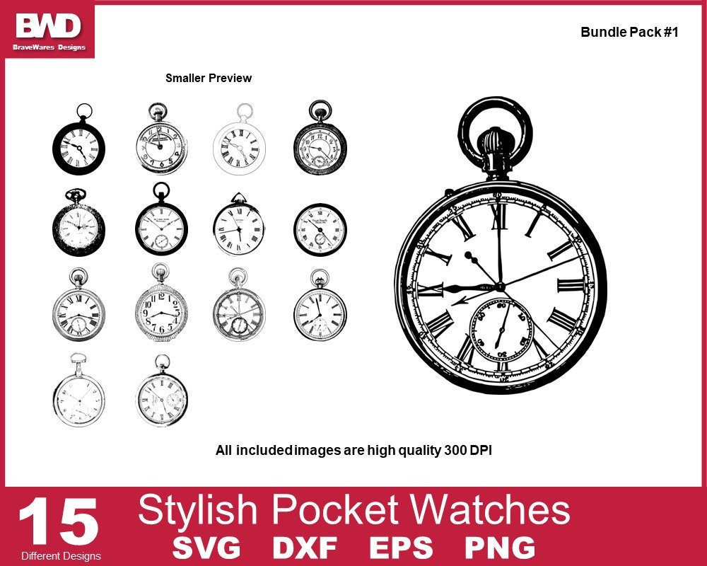 15 Original Pocket Watch Designs SVG, DXF, PNG, Cut File for Cricut ...