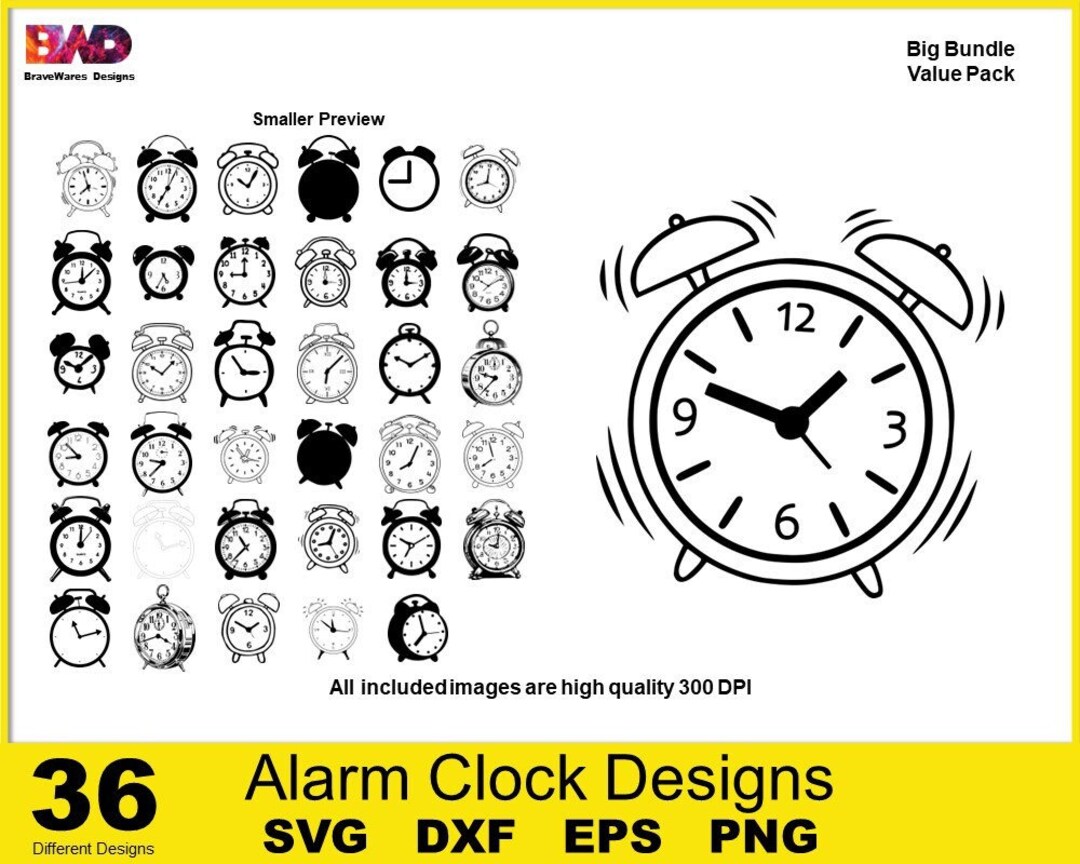 36 Original Alarm Clock Designs SVG, DXF, PNG, Cut File for Cricut ...