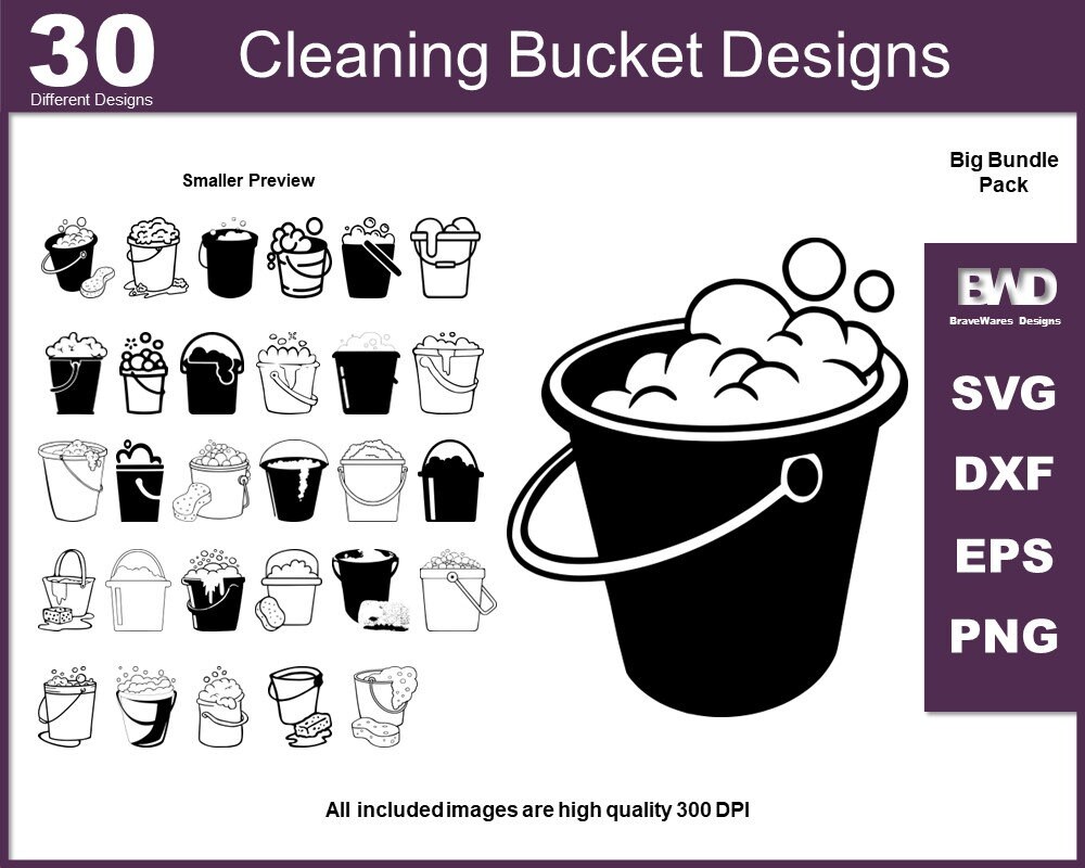 30 Original Cleaning Bucket & Soapy Water Bubbles Clip-art SVG, DXF ...