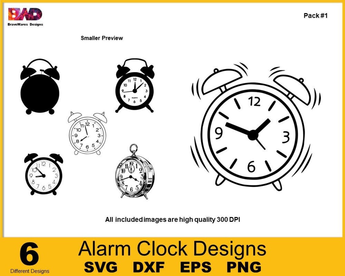 6 Original Alarm Clock Designs SVG, DXF, PNG, Cut File for Cricut ...
