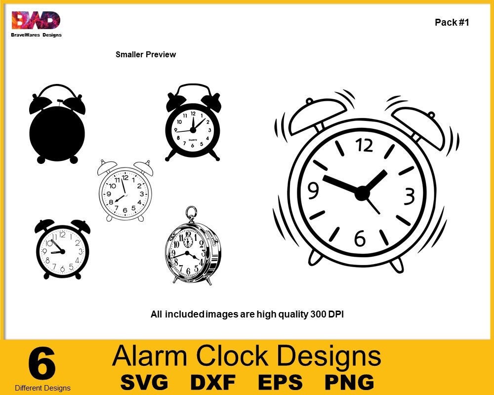 6 Original Alarm Clock Designs SVG, DXF, PNG, Cut File for Cricut ...