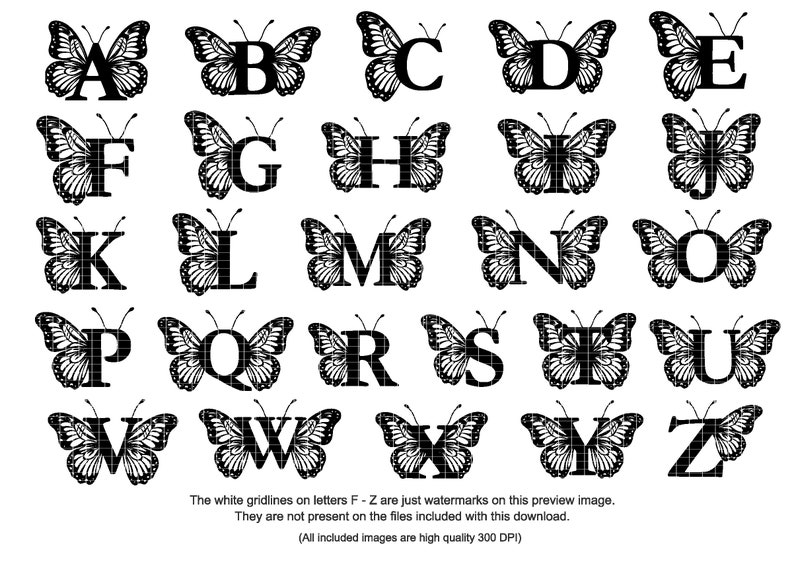 Butterfly Monogram Alphabet SVG, PNG, Butterfly Letters, Monogram Frame ...