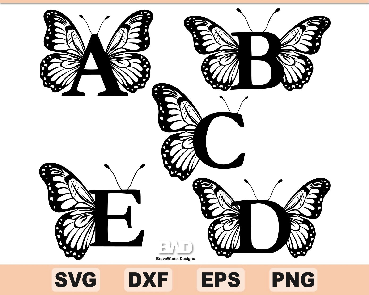 Butterfly Monogram Alphabet SVG, PNG, Butterfly Letters, Monogram Frame ...