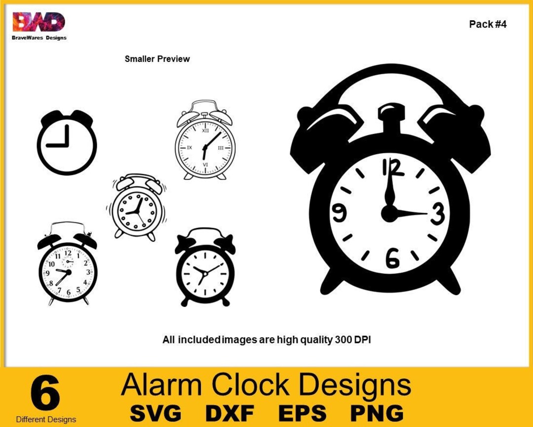 6 Original Alarm Clock Designs SVG, DXF, PNG, Cut File for Cricut ...