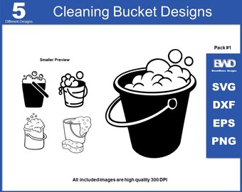 5 Original Cleaning Bucket & Soapy Water Bubbles Clip-art SVG, DXF, PNG ...