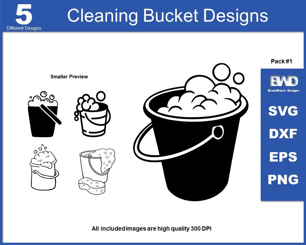 5 Original Cleaning Bucket & Soapy Water Bubbles Clip-art SVG, DXF, PNG ...